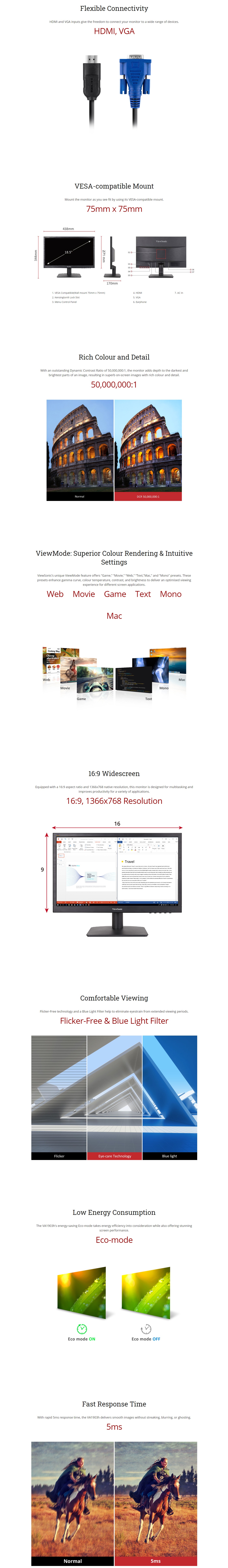 ViewSonic VA1903-H 19" 1366×768 5ms HDMI Gaming Monitor Price in Pakistan