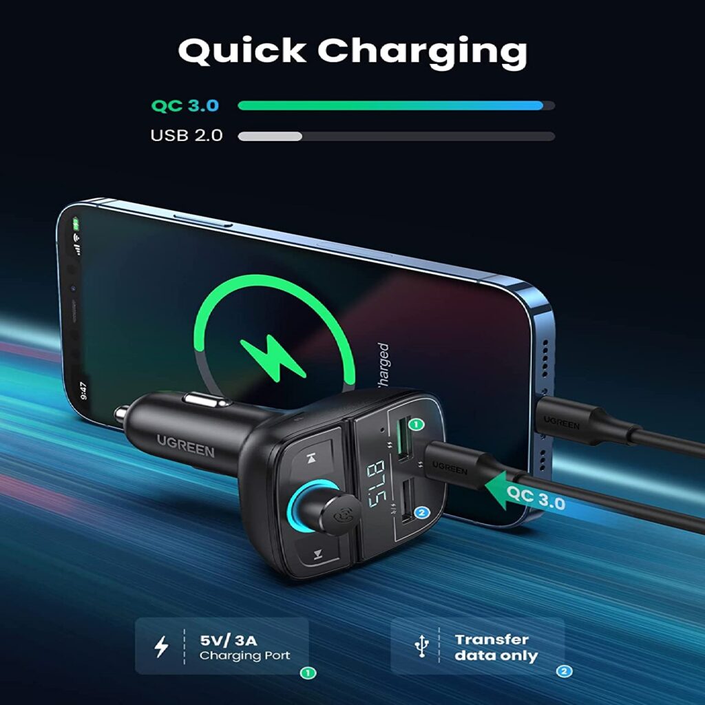 UGreen Car Bluetooth Charger 2-Port PD, 1-Port USB-A Price in Pakistan