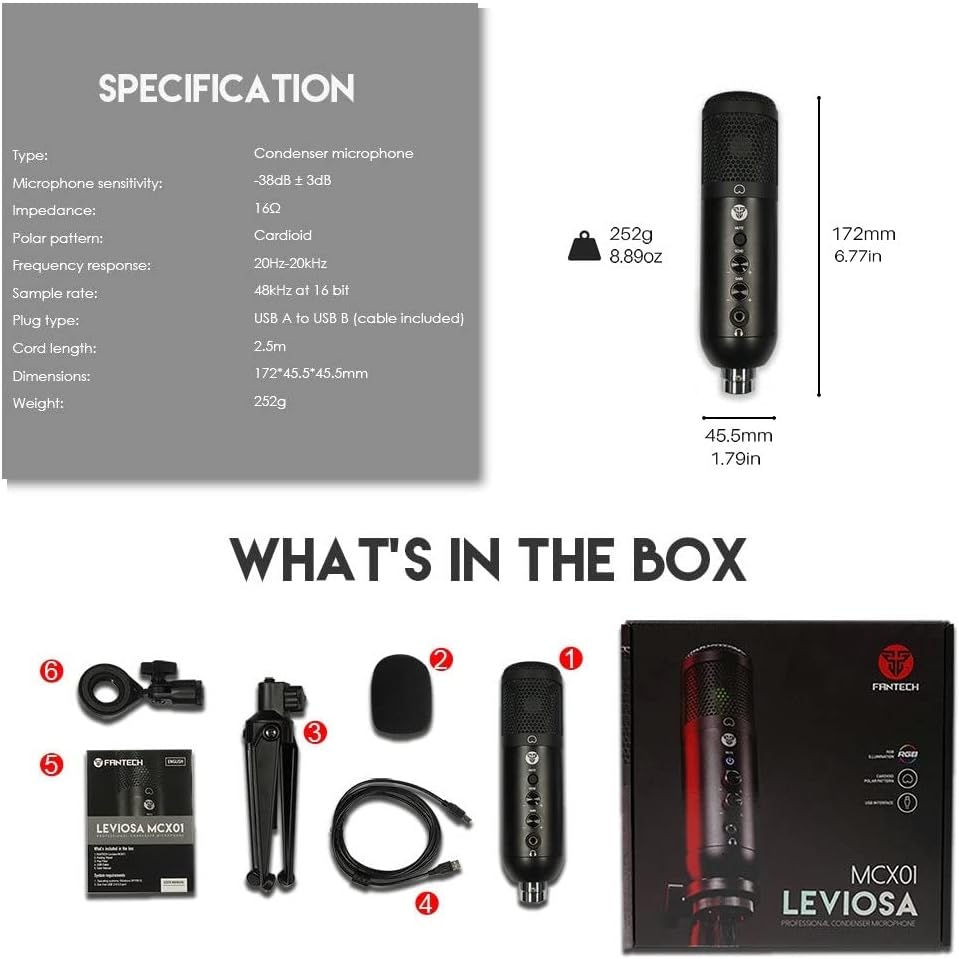 FANTECH Leviosa RGB USB Condenser Gaming Microphone