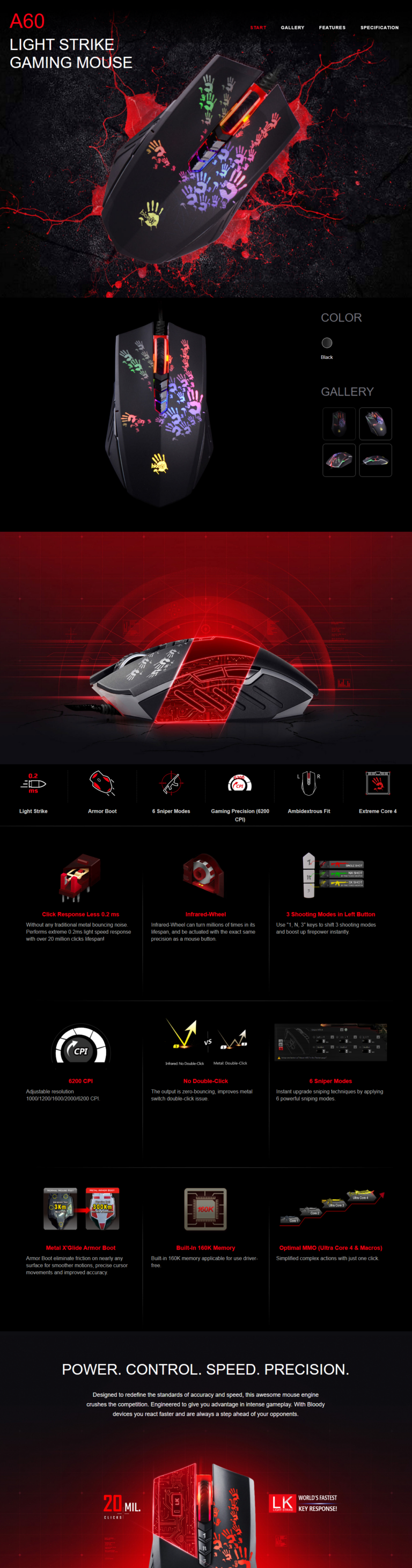 Bloody A60 Light Strike Gaming Mouse - Black - Pakistan